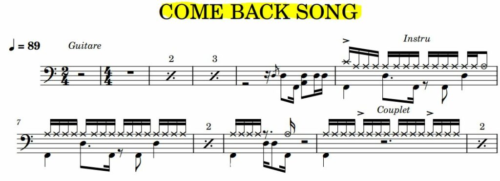 COME BACK SONG – Darius Rucker – Hellodrumscores
